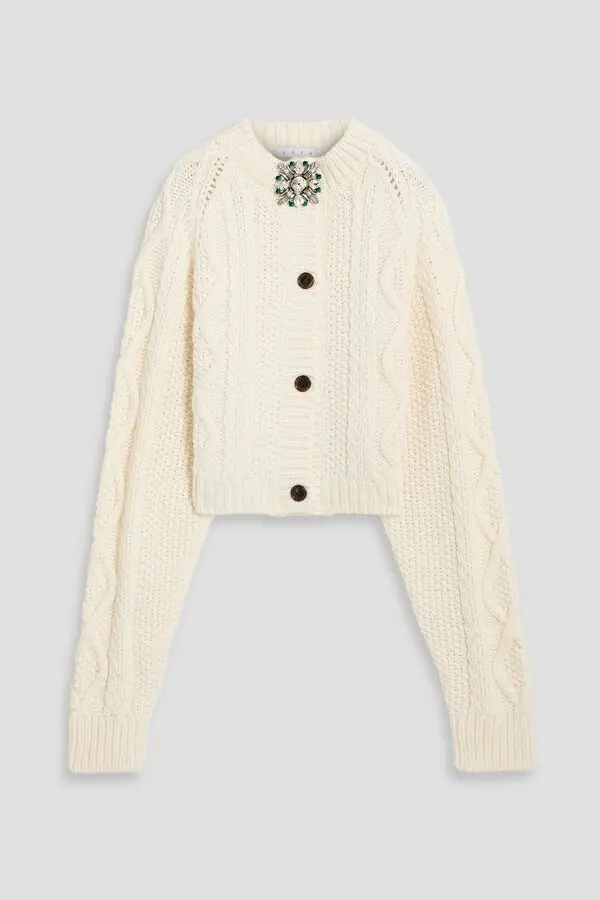 AREA Embellished Cable-knit Cardigan