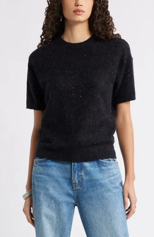 Nordstrom Sequin Embellished Short Sleeve Sweater - Black-black Sequin