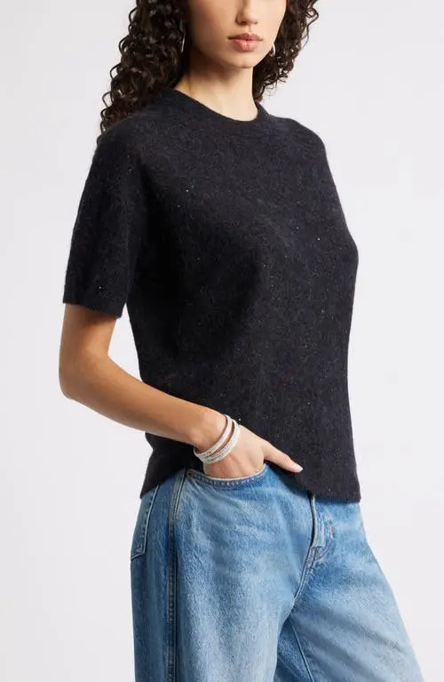 Nordstrom Sequin Embellished Short Sleeve Sweater - Black-black Sequin