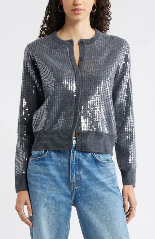 Nordstrom Sequin Wool & Cashmere Cardigan - Grey Dark Charcoal Sequin