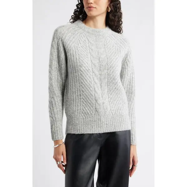 Nordstrom Cable Crewneck Alpaca Blend Sweater - Grey Heather
