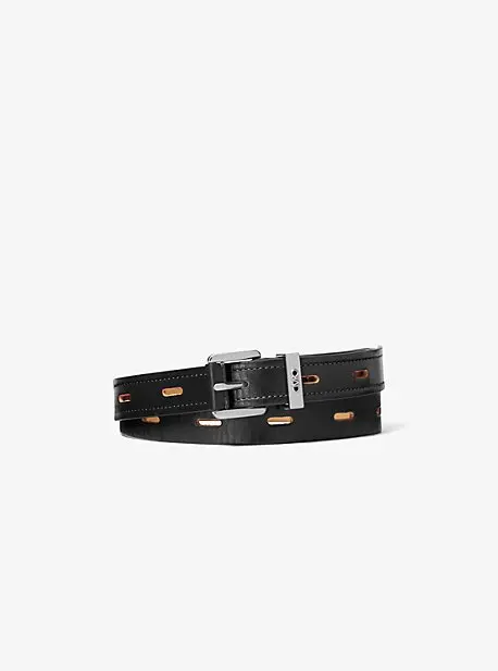 Michael Kors Cutout Leather-blend Belt - Silver