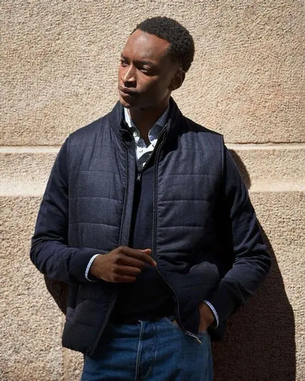 Eton Wool Padded Zip Vest - Navy