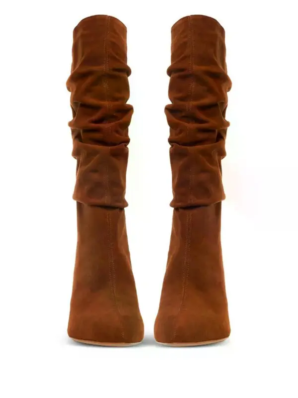 GINISSIMA 95mm Eva Ruched Suede Boots - Brown