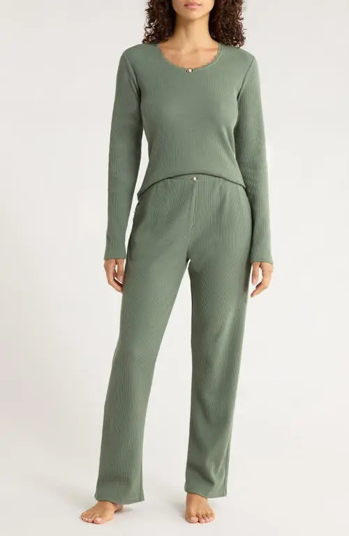 PAPINELLE Claire Waffle Knit Pajamas - Moss
