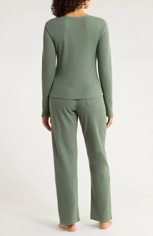 PAPINELLE Claire Waffle Knit Pajamas - Moss