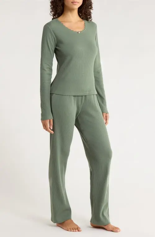 PAPINELLE Claire Waffle Knit Pajamas - Moss