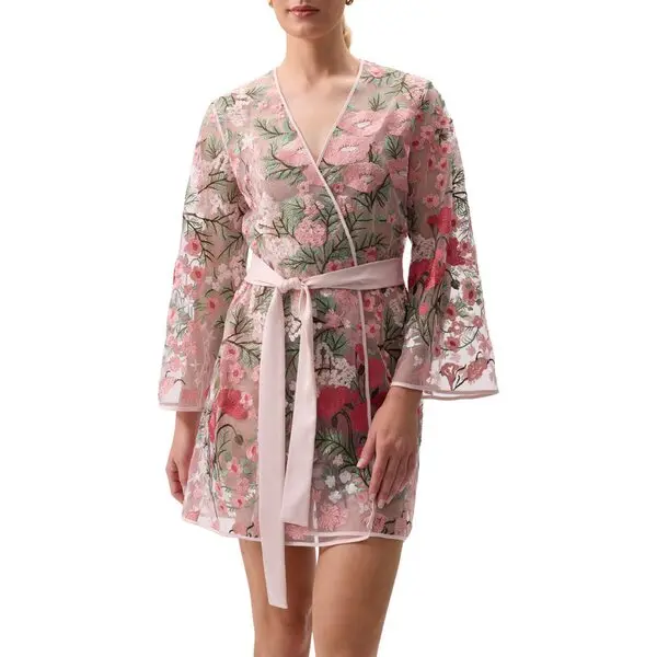 Rya Collection Embroidered Tie Waist Cover-up Robe - Bouquet