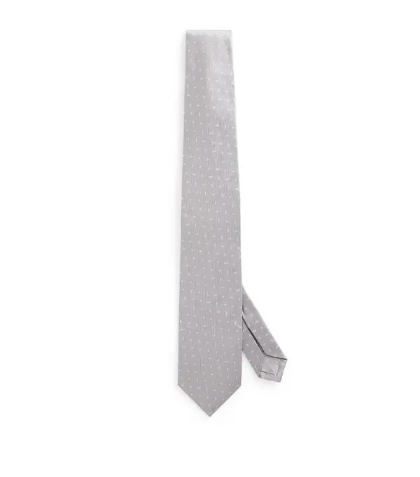 Isaia Silk Polka Dot Neck Tie - Grey