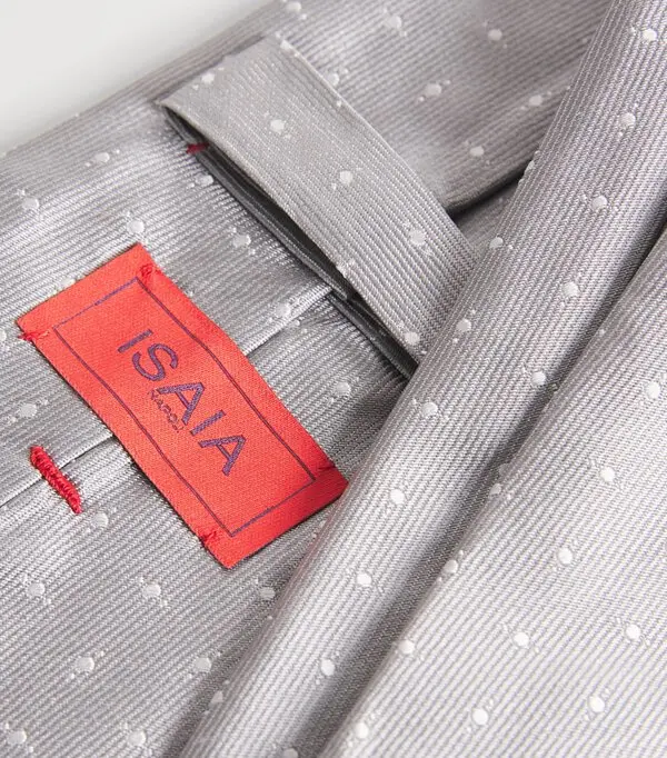 Isaia Silk Polka Dot Neck Tie - Grey