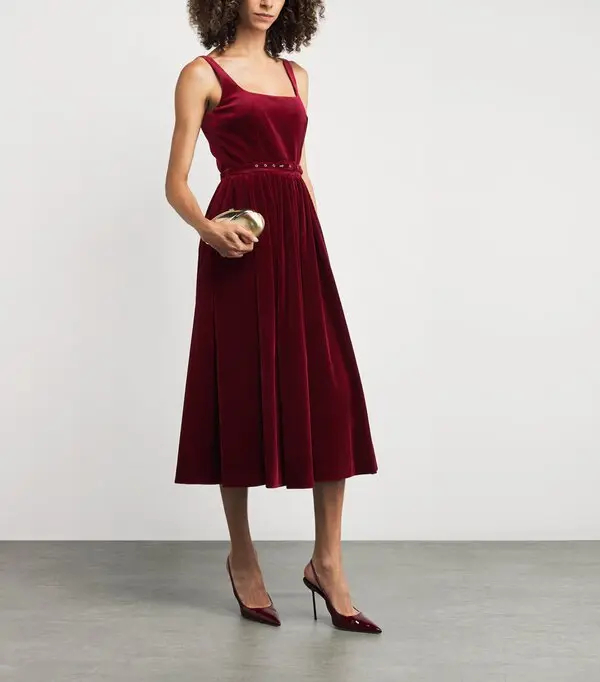 Emilia Wickstead Velvet Midi Dress - Burgundy | Editorialist