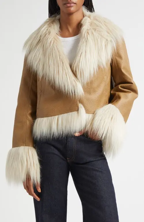 Cinq À Sept Panama Faux Shearling Jacket - Gold Maplewood/plaster