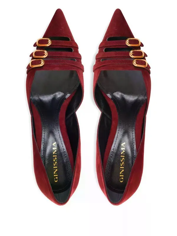 GINISSIMA 100mm Gina Buckle Suede Pumps - Red