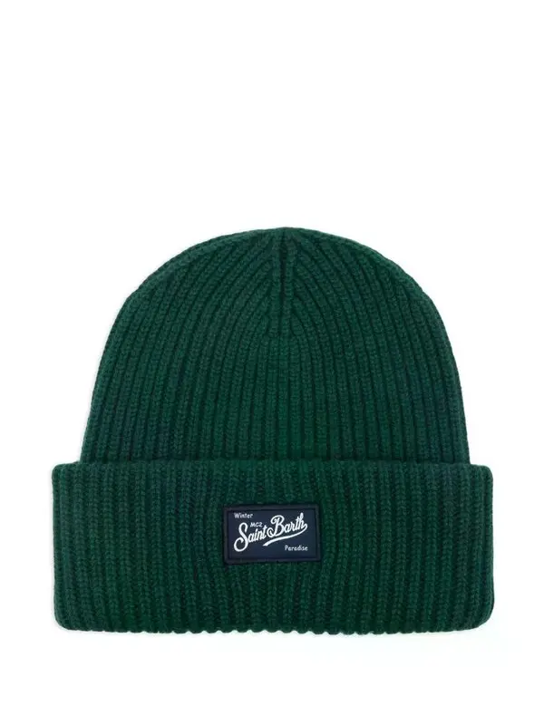 MC2 SAINT BARTH Ribbed Beanie With Logo Appliqu - Green
