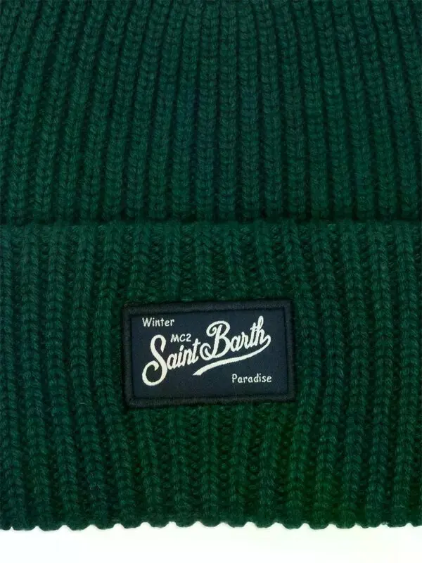 MC2 SAINT BARTH Ribbed Beanie With Logo Appliqu - Green