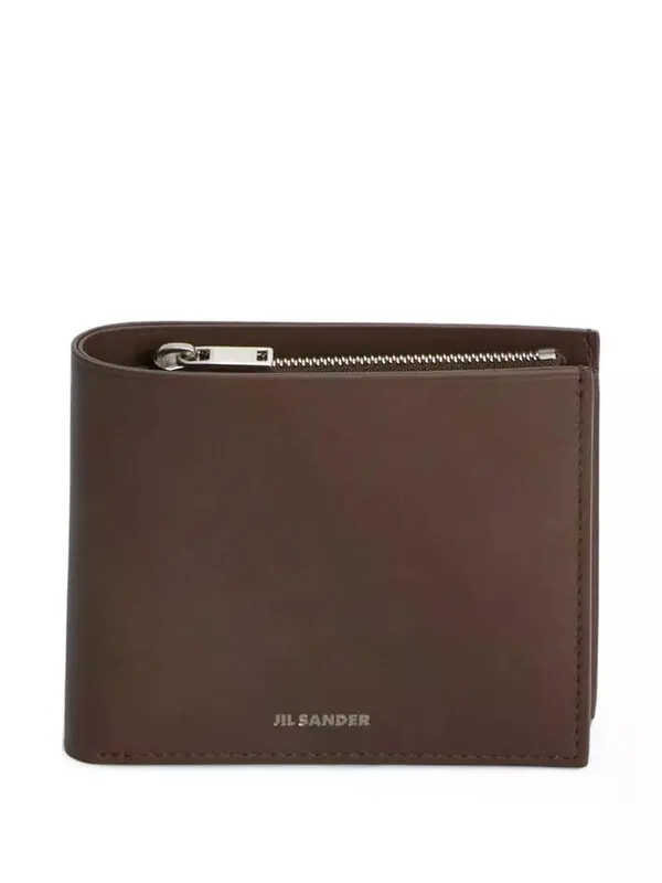 JIL SANDER Embossed Zipped Leather Wallet - Brown