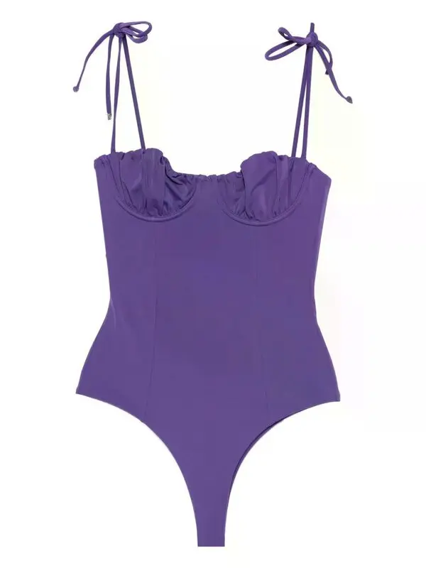 Attico Ruched Tie-strap Swimsuit - Purple