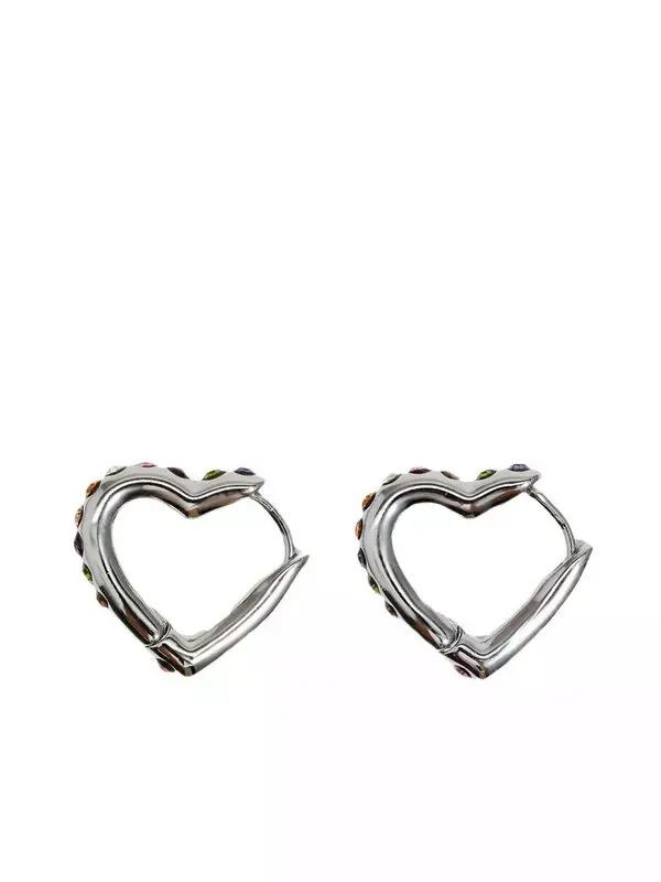 Bimba Y Lola Heart-shaped Crystal Hoop Earrings - Silver