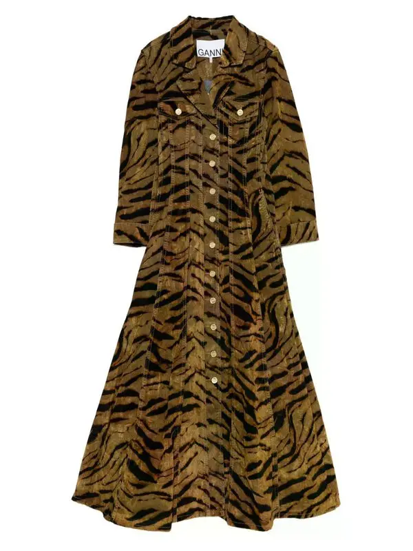 GANNI Tiger-print Button-up Maxi Dress
