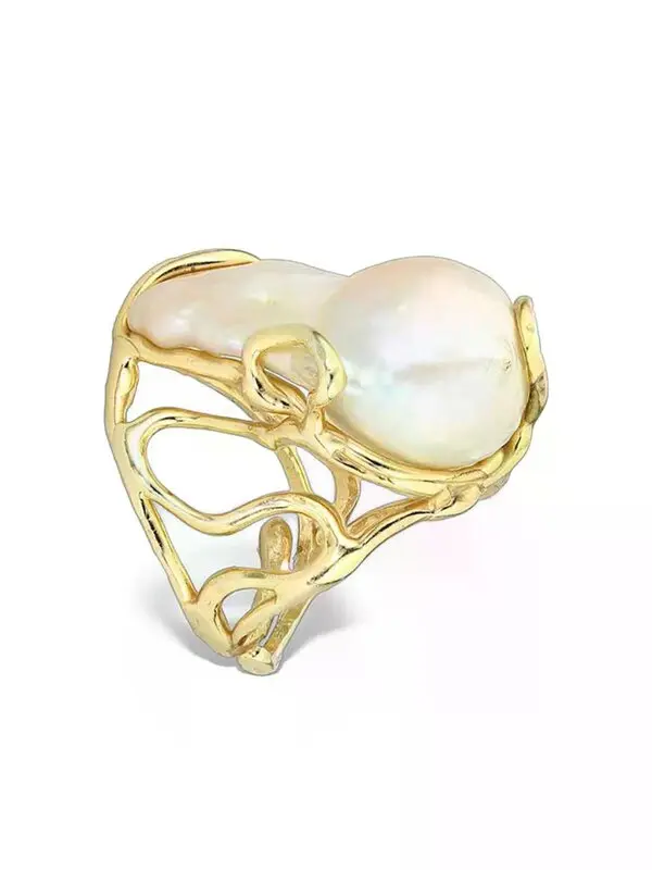 OBSIDIAN Pearl And Vermeil Metals Ring