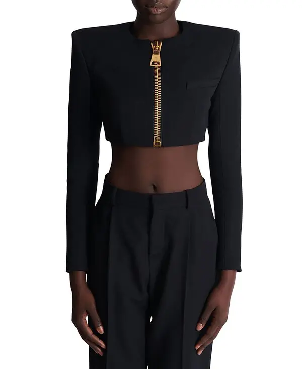 Balmain Cropped Jacket In Grain De Poudre Wool