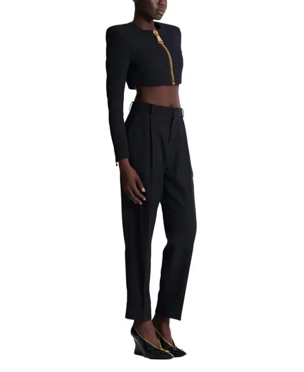 Balmain Cropped Jacket In Grain De Poudre Wool