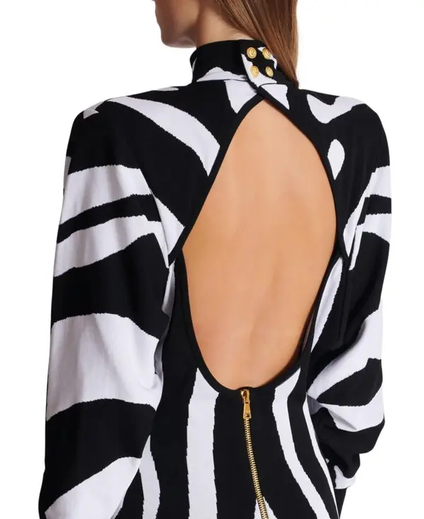Balmain Long Knit Dress With Zebra Intarsia