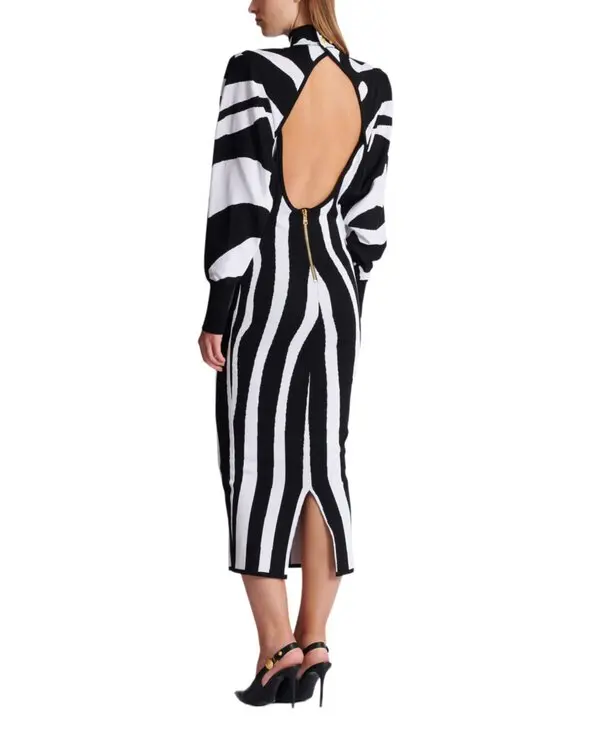 Balmain Long Knit Dress With Zebra Intarsia