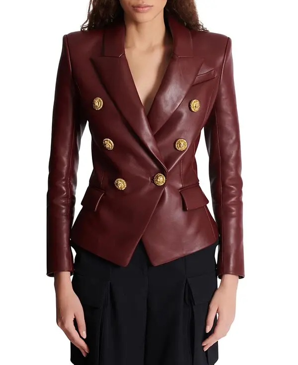 Balmain 6-button Lambskin Jacket - Brown