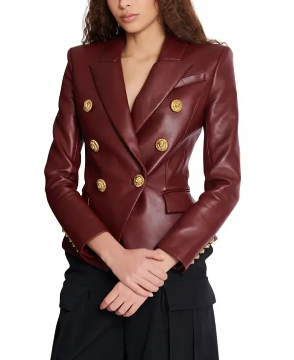 Balmain 6-button Lambskin Jacket - Brown