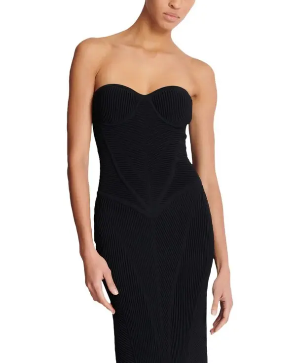 Balmain Long Strapless Knit Dress