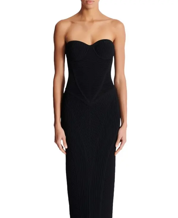 Balmain Long Strapless Knit Dress