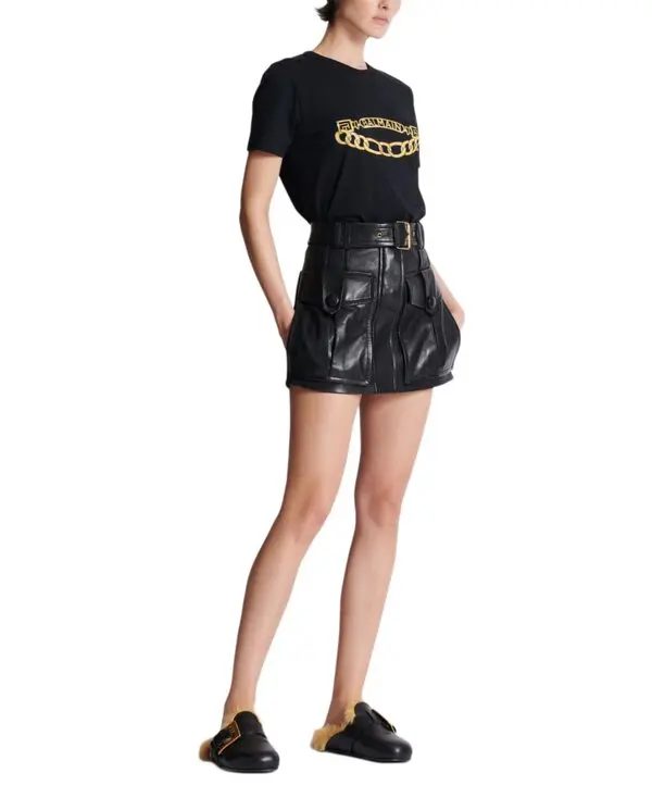 Balmain Short Lambskin Skirt