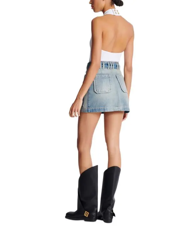 Balmain Denim Mini Skirt With Pockets