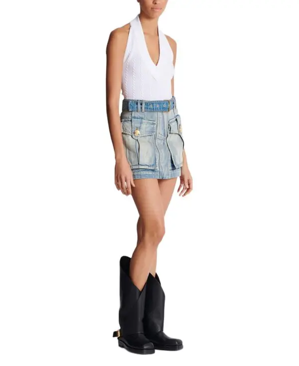 Balmain Denim Mini Skirt With Pockets