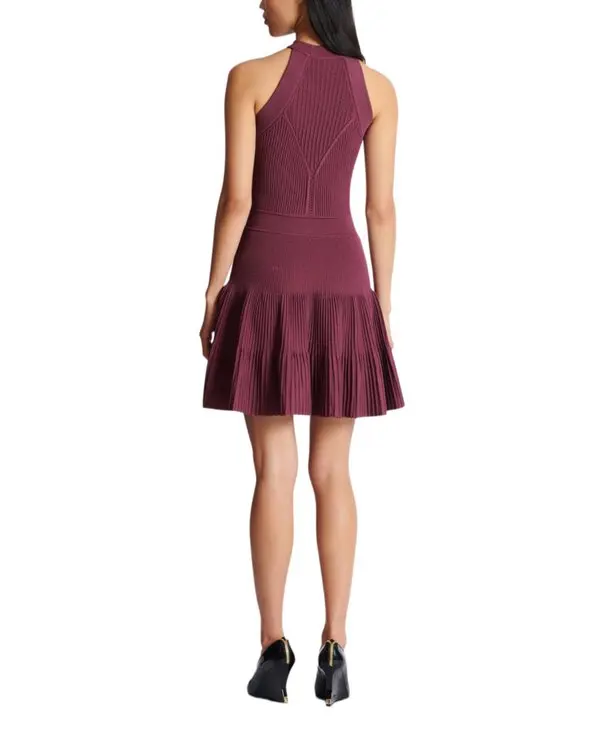 Balmain Sleeveless Flared Dress In Openwork Knit - Purple