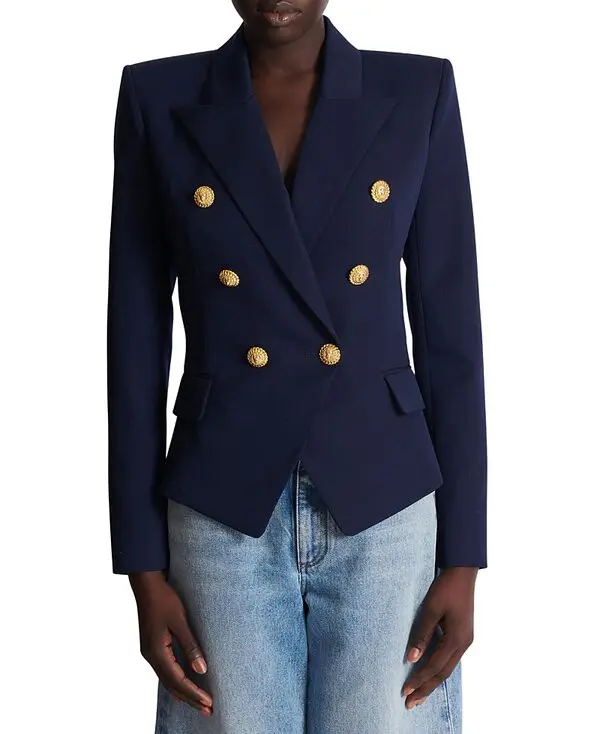Balmain Fitted Six-button Wool Jacket - Navy
