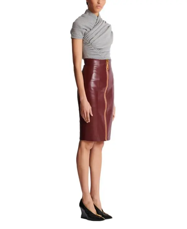 Balmain Lambskin Leather Pencil Skirt