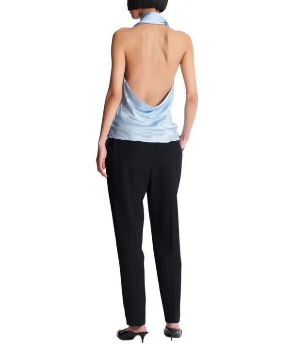 Balmain Backless Fringed Satin Top - Blue