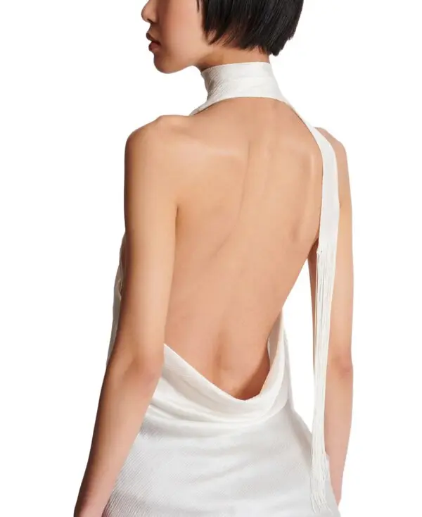 Balmain Backless Fringed Satin Top