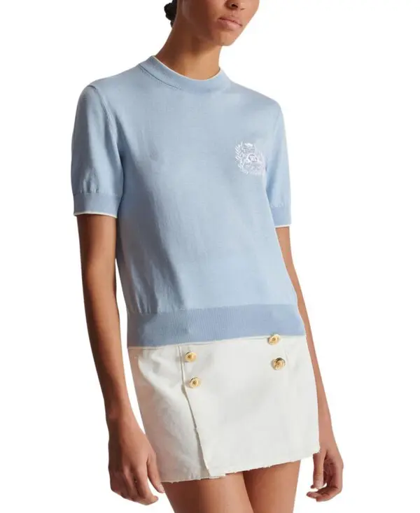 Balmain Embleme-embroidered Knit Top - Blue