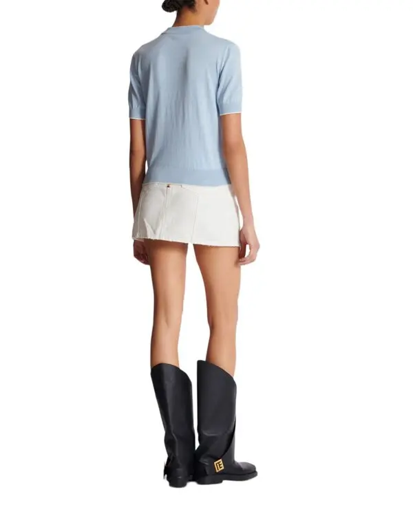 Balmain Embleme-embroidered Knit Top - Blue