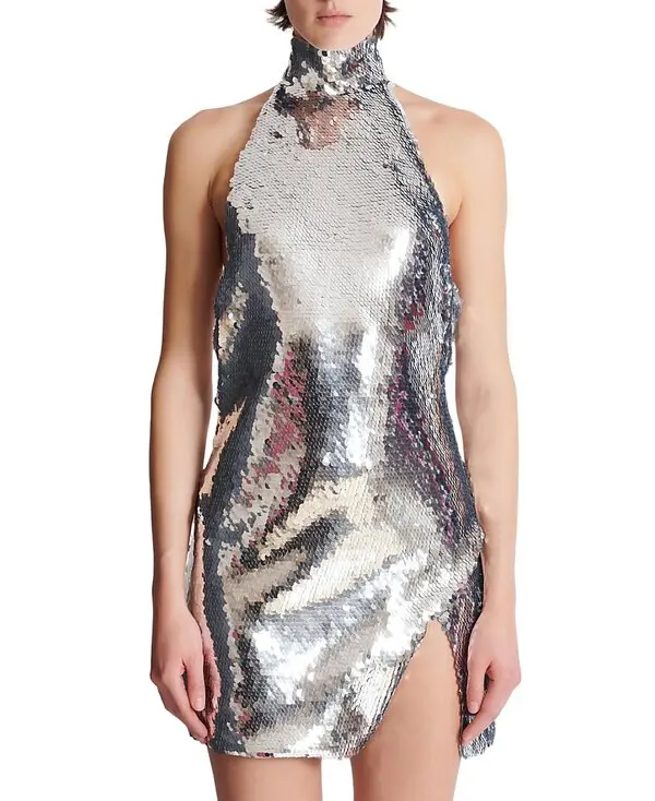 Balmain Sequin Halterneck Mini Dress - Silver