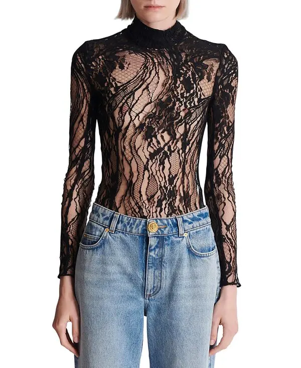 Balmain Long-sleeved Lace Bodysuit - Black