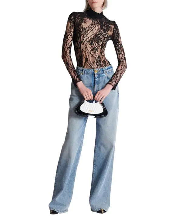 Balmain Long-sleeved Lace Bodysuit - Black