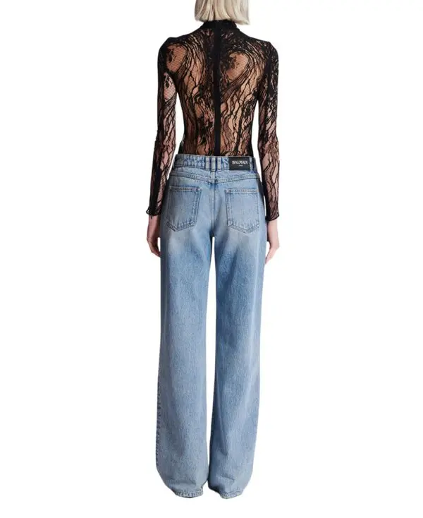 Balmain Long-sleeved Lace Bodysuit - Black