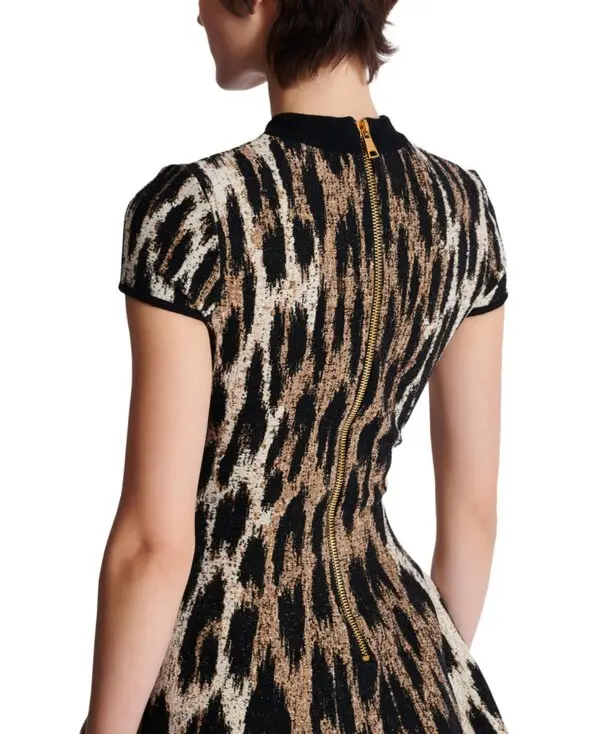 Balmain A-line Leopard Print Jacquard Dress