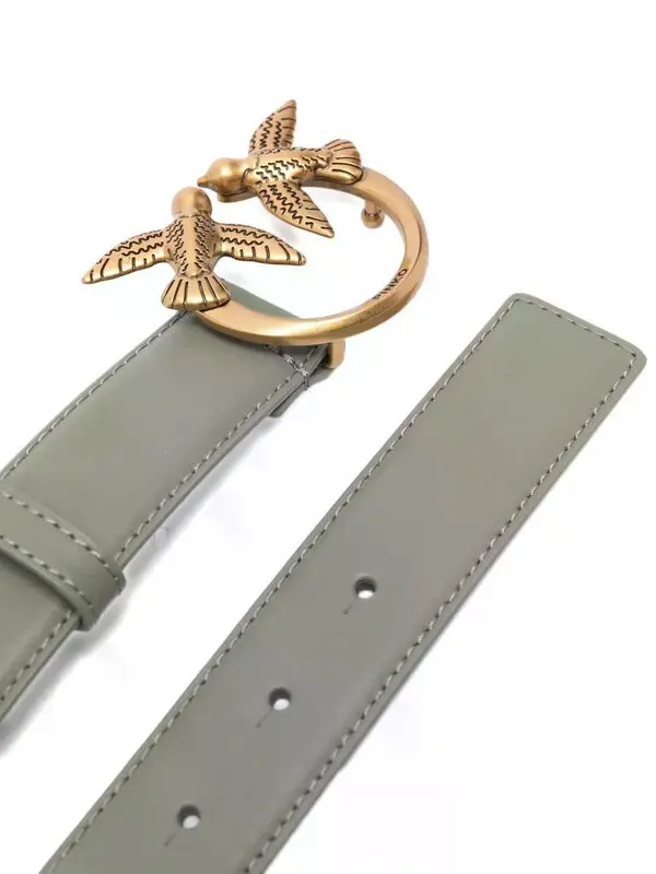 Pinko Logo-buckle Leather Belt - Grey