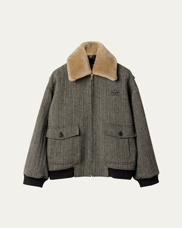 Miu Miu Shearling-collar Wool Tweed Bomber Jacket