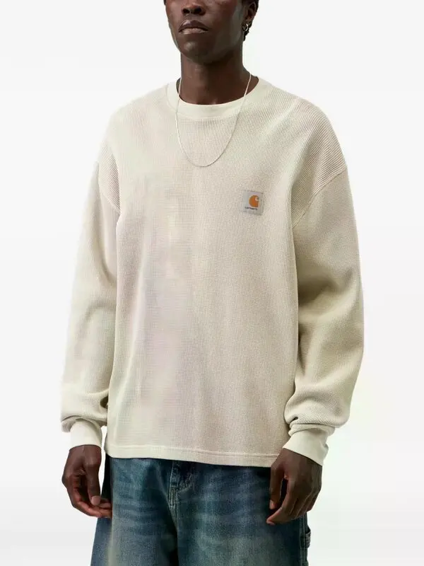 Carhartt Work In Progress Waffle Knit Logo Patch Long Sleeve Crewneck